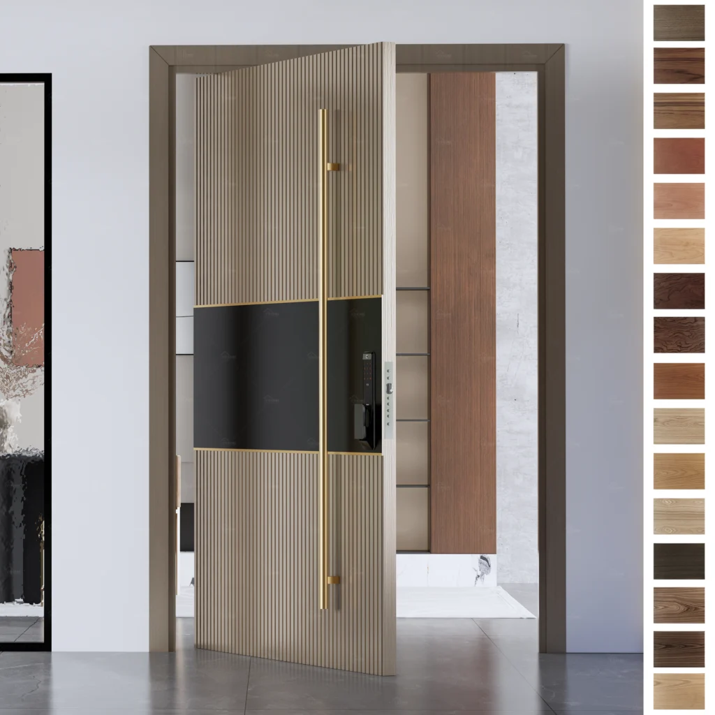 Entry Door in European Modern Teak for Stylish Front Entrances